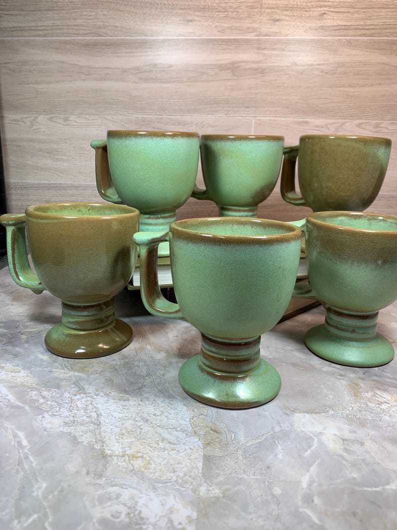 Frankoma Pottery Footed Pedestal Mugs-set of 6 - Etsy
