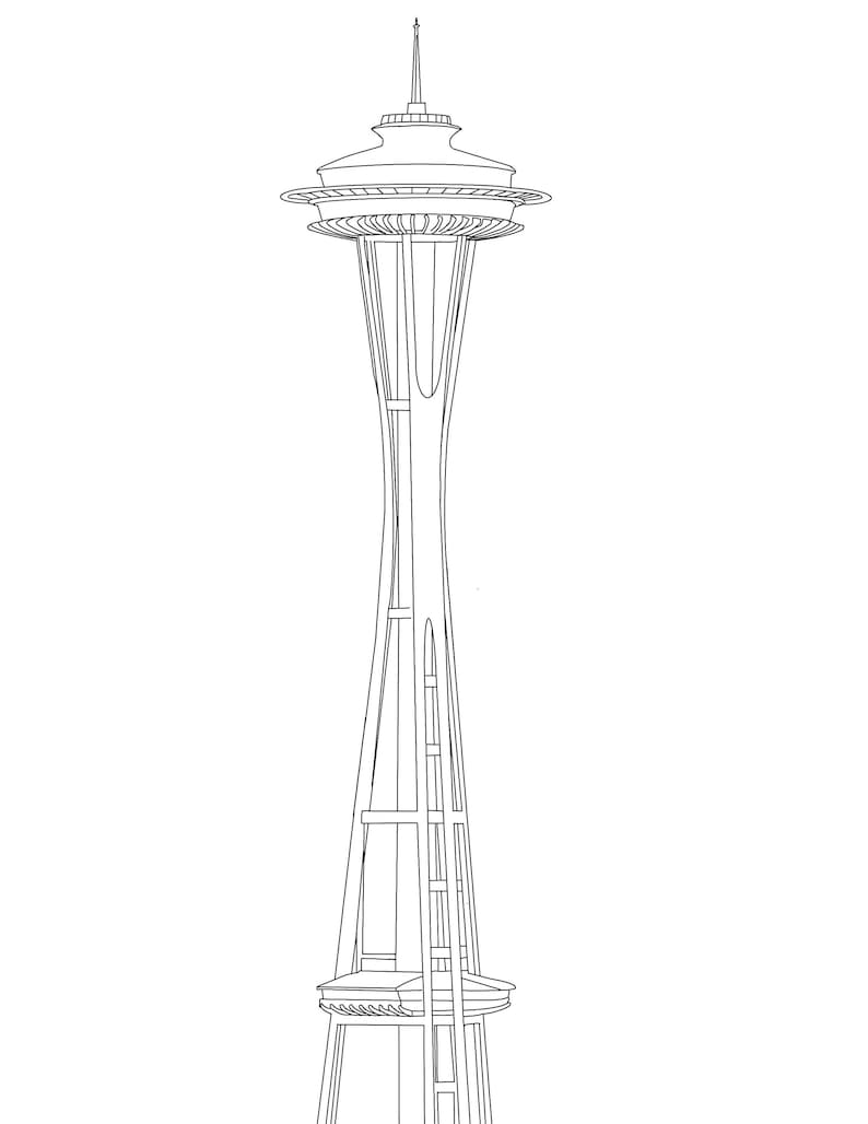 Seattle Space Needle Silhouette Sketch Coloring Page