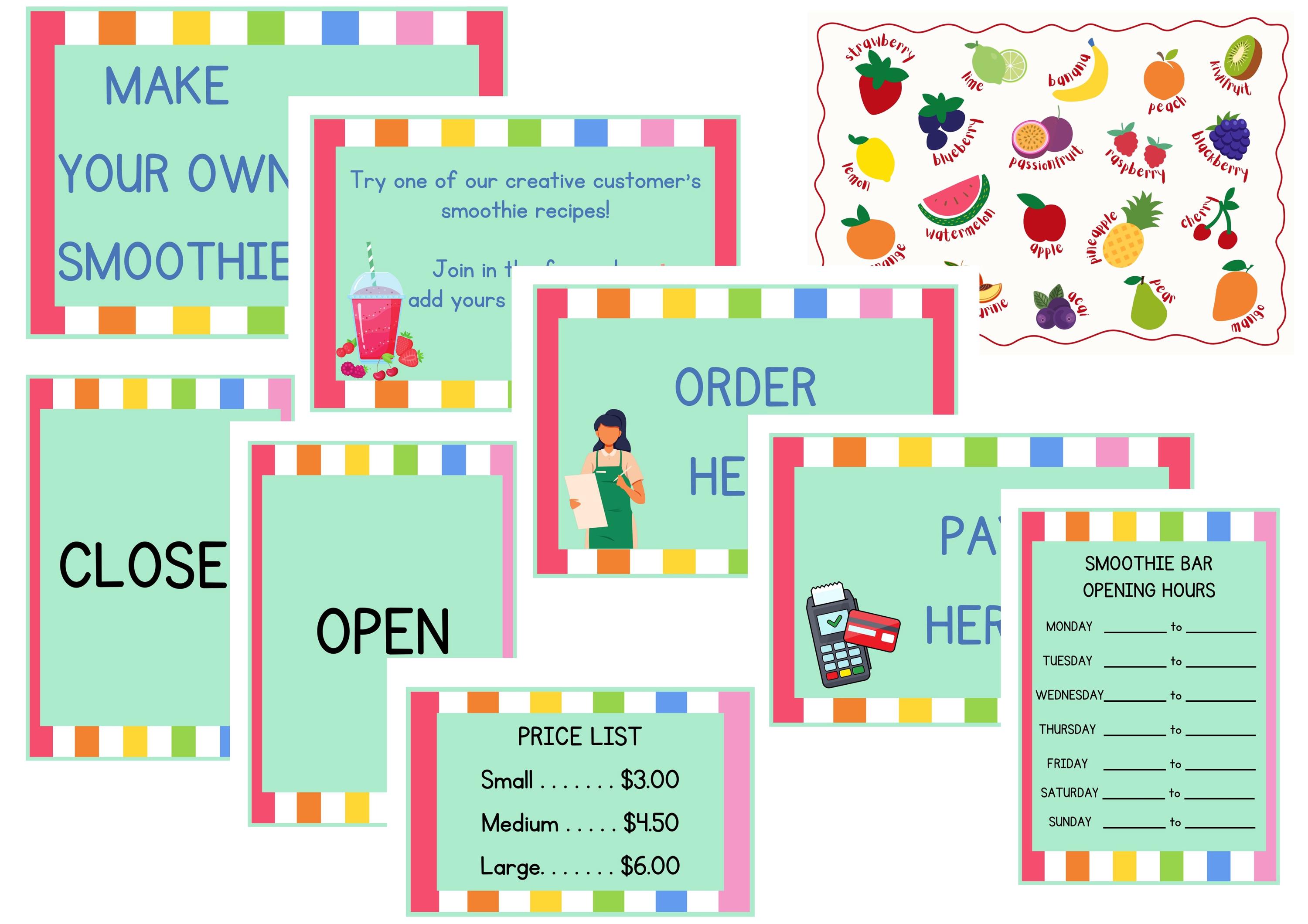 Smoothie Bar Dramatic Play Centre Digital Download | Play Based ...