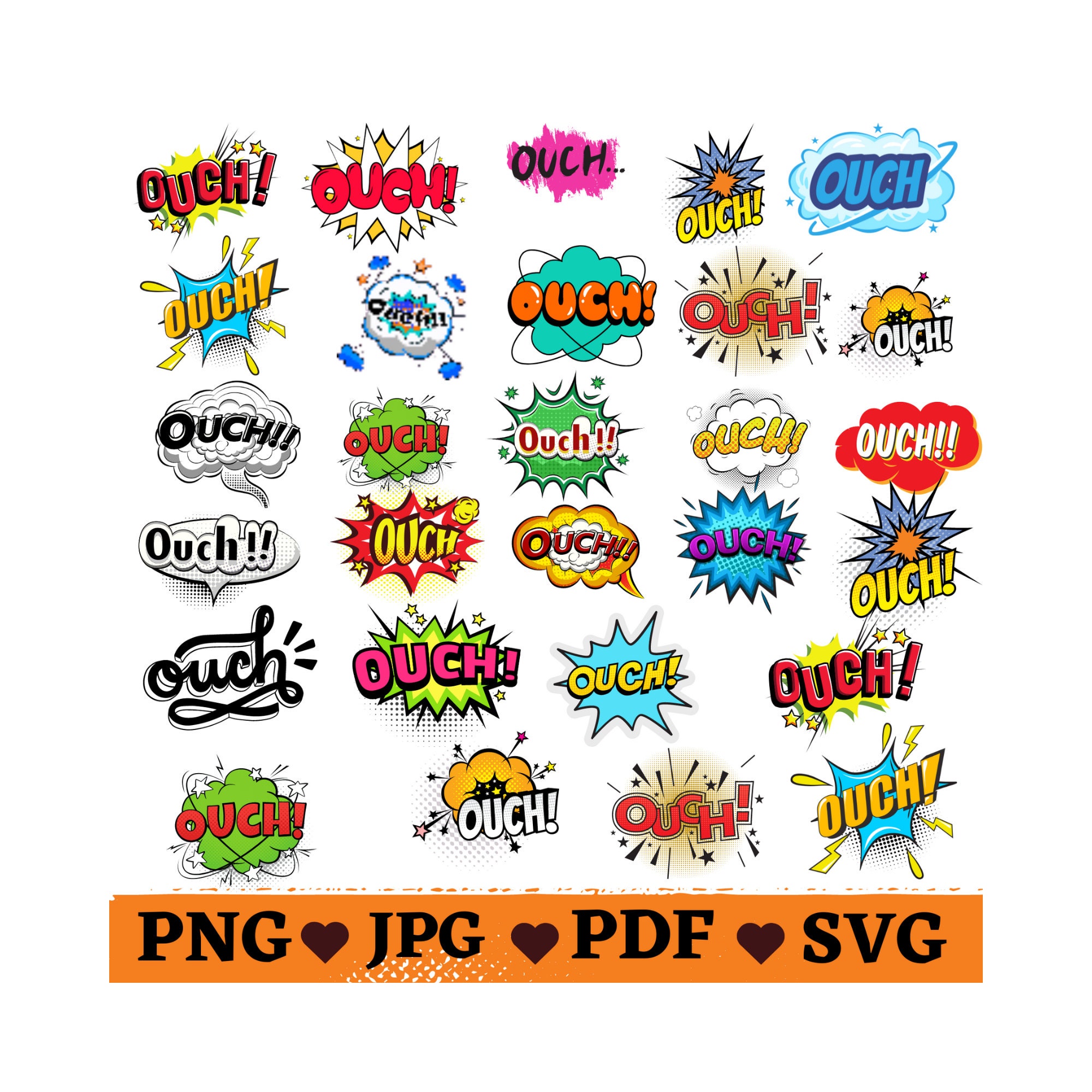 Comic Clipart Imege Transprent SVG Bundle I30 Ouchh Clipart Png Bundle ...