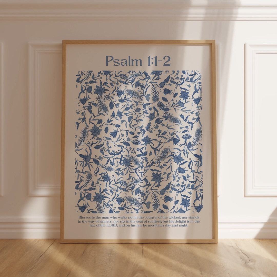Scripture Wall Art Printable Bible Verse Poster Psalm 1:1-2 for ...