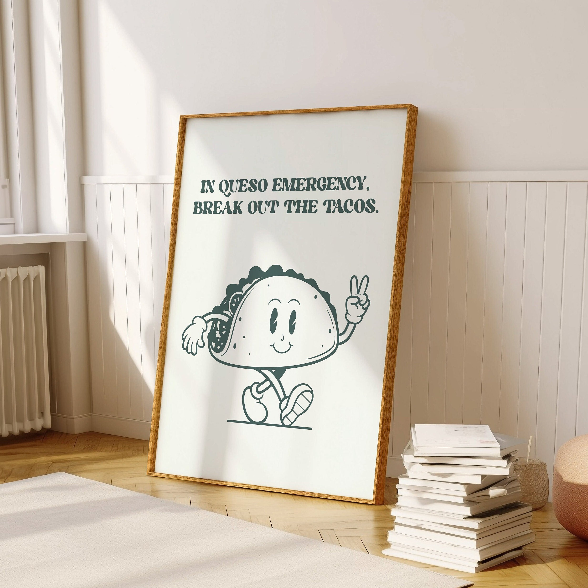 Retro Taco Wall Art Mexican Food Decor Taco Poster Retro Decor Food Art ...