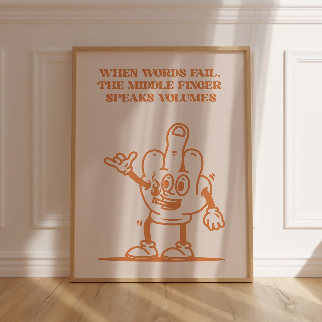 Fck Wall Art Middle Finger Retro Wall Art Downloadable Funny Wall Art ...