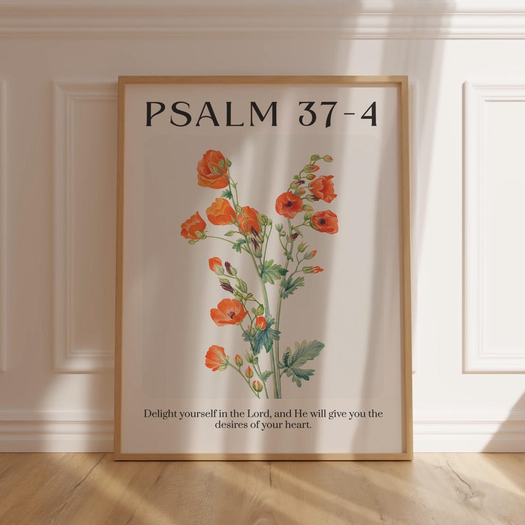Vintage Floral Psalm 37:4 Scripture Wall Art Printable Bible Verse ...