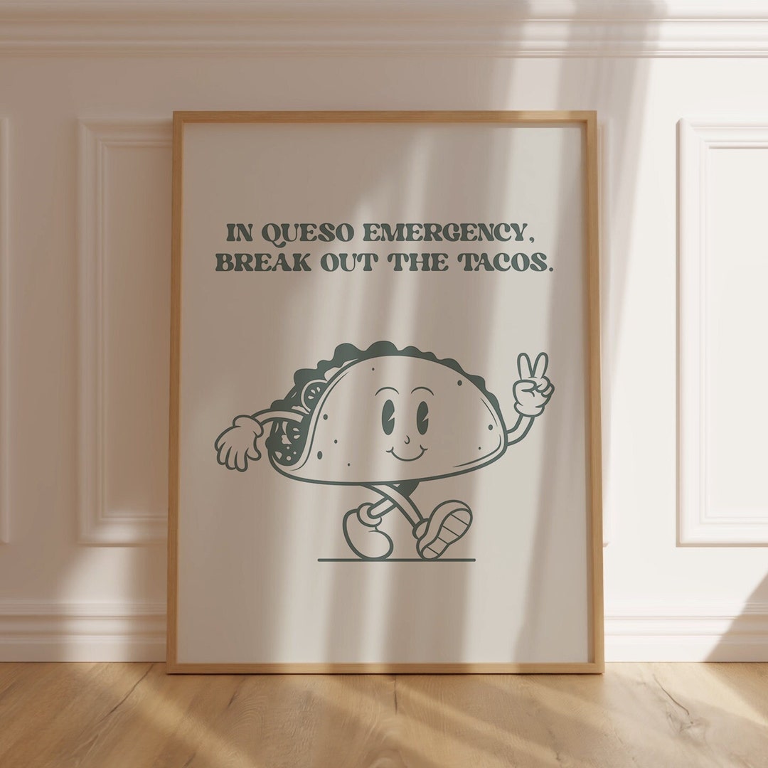 Retro Taco Wall Art Mexican Food Decor Taco Poster Retro Decor Food Art ...