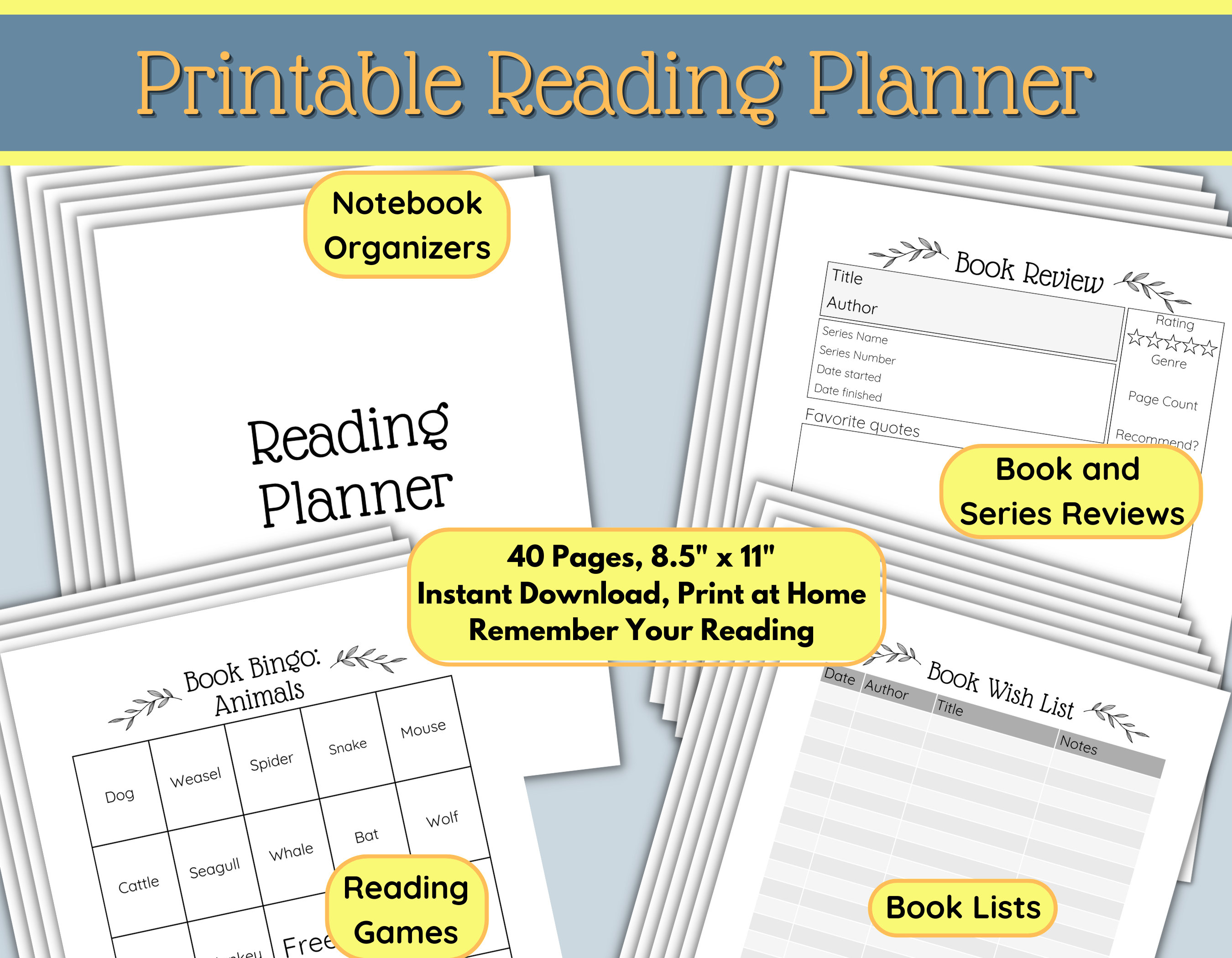 Reading Planner Printable Reading Journal Printable - Etsy