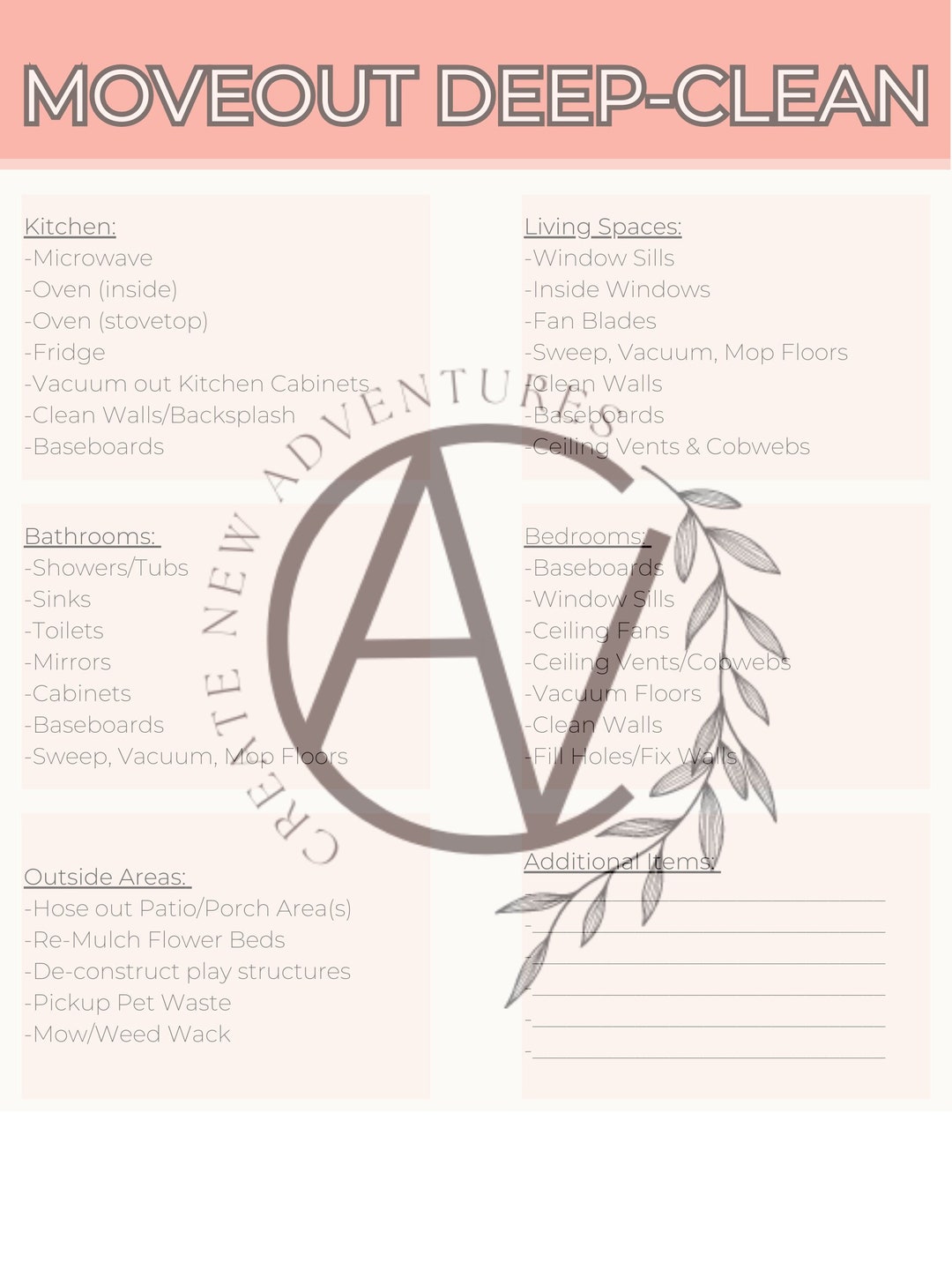 Move-out Deep Clean Checklist - Etsy