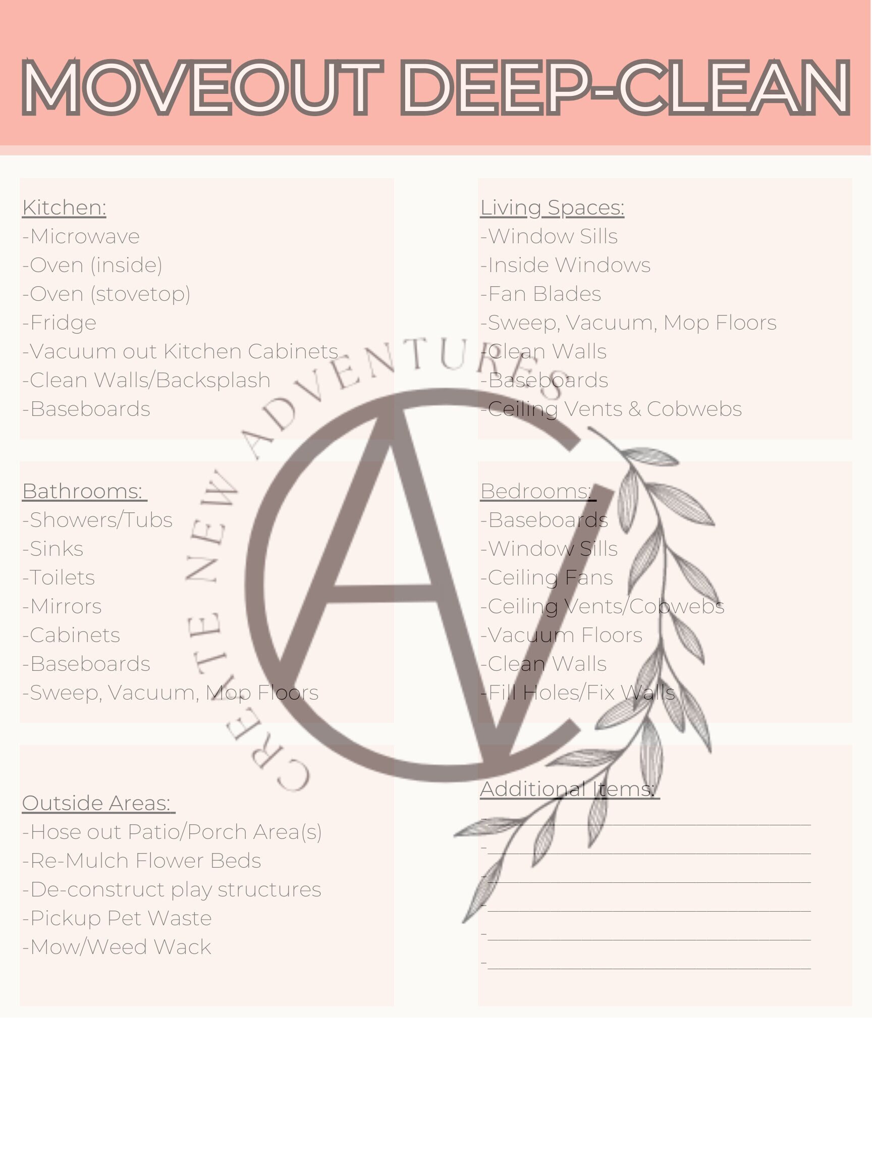 Move-out Deep Clean Checklist - Etsy