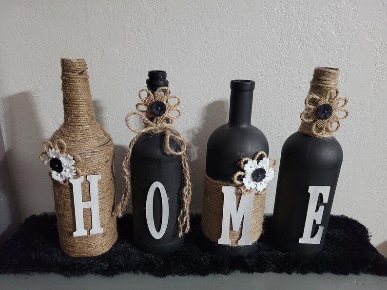 Repurposed Wine Bottle Decor Set - Etsy