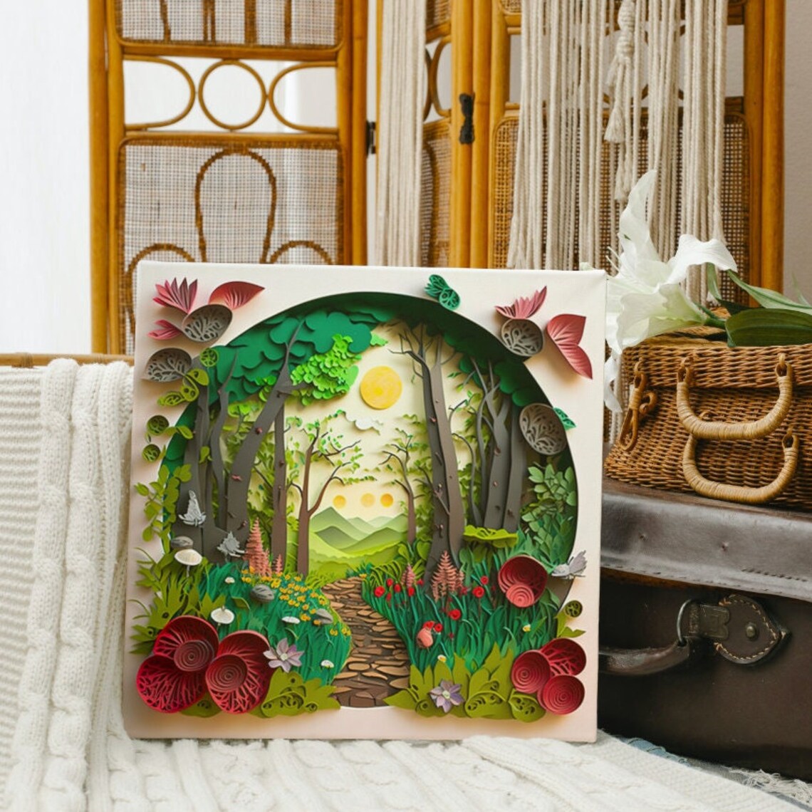 Landscape Paper Quilling Art-forest Trail Art-trees and Sunset Wall Art ...