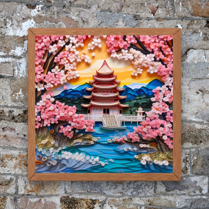 Cherry Blossoms Paper Quilling-cherry Blossoms in A Japanese Garden Ai ...