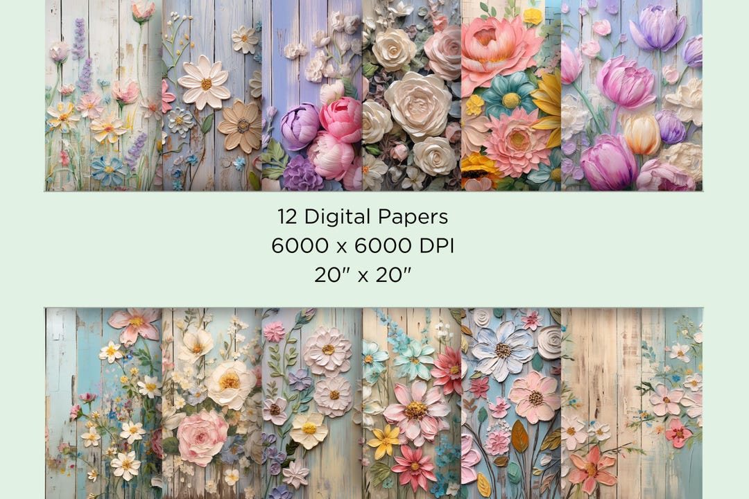 Floral Wood Digital Paper-shabby Chic Pastel Floral Digital Paper Pack ...