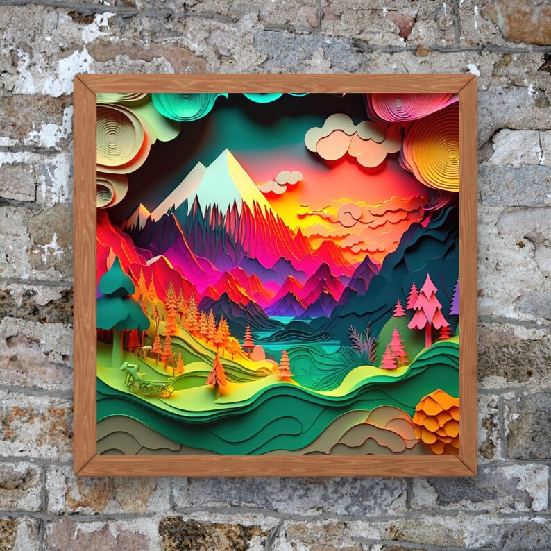 Colorful Mountains Scene Paper Quilling Art-mountains at Sunset AI Wall ...