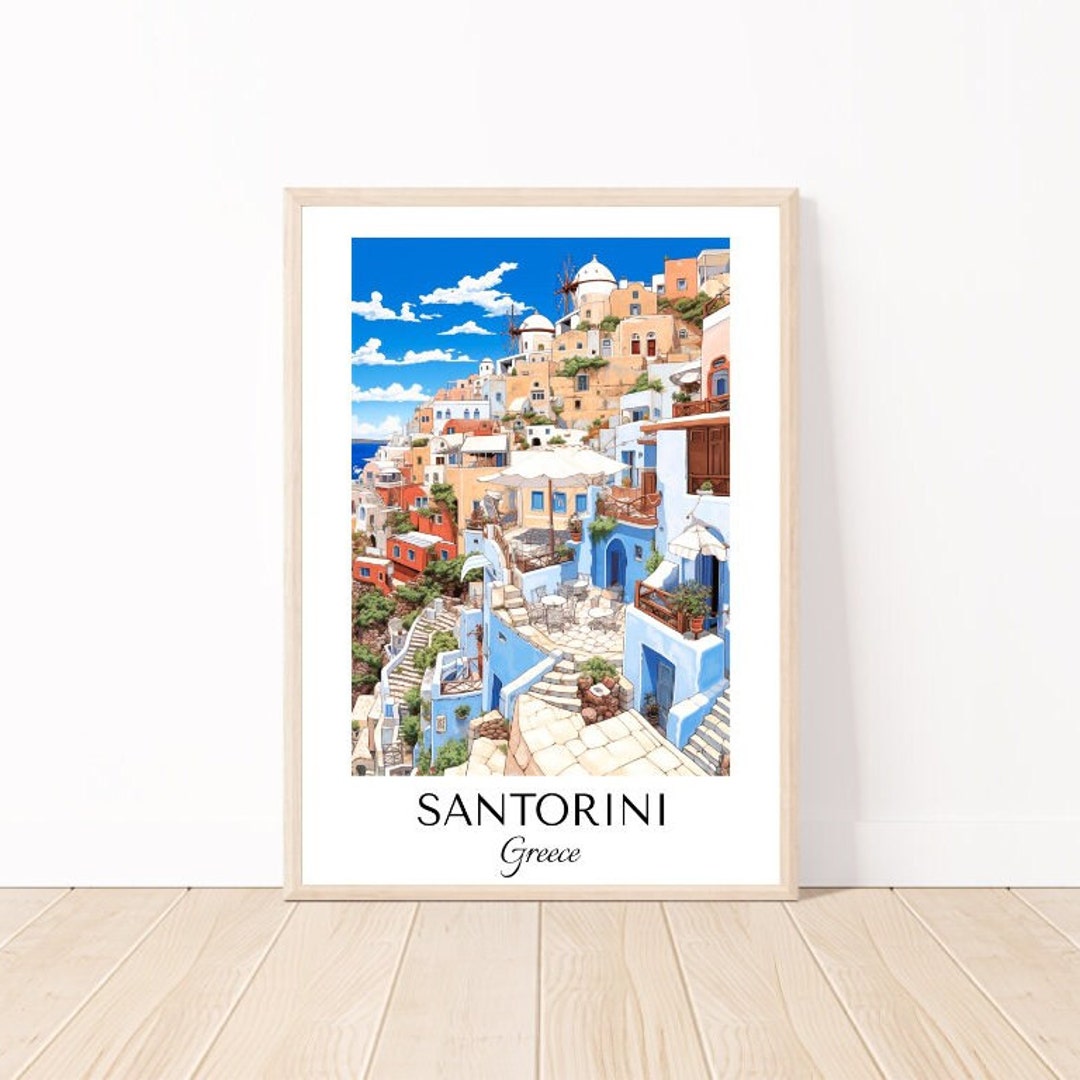 Santorini Greece Travel Poster-travel Poster Wall Art-santorini Art ...