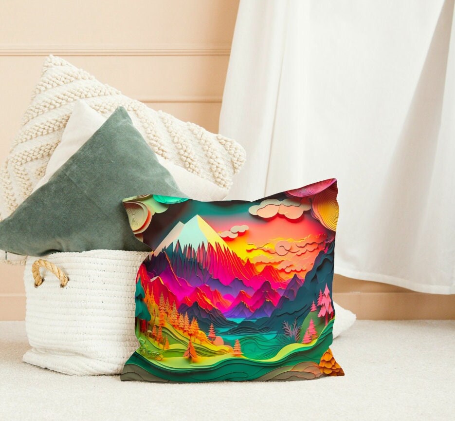 Colorful Mountains Scene Paper Quilling Art-mountains at Sunset AI Wall ...