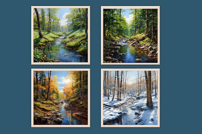 4 Seasons Wall Art Set of 4-nature Artwork-rustic Print-seasons Wall ...