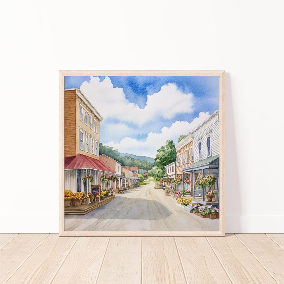 Vintage Small Town Main Street Digital Download Art Print-watercolor ...