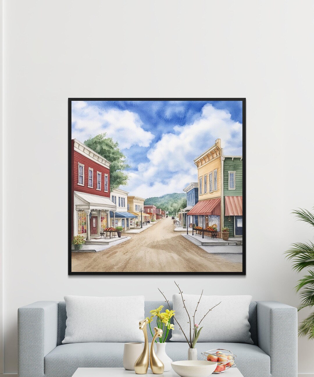 Watercolor Small Town Street Digital Print, Printable Picturesque ...