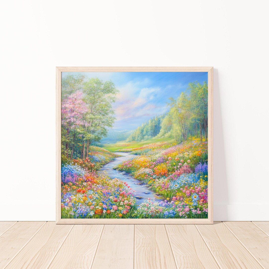 Beautiful Spring Meadow Digital Art Print, Scenic Nature Landscape ...