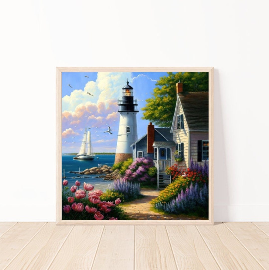 Seaside Lighthouse Wall Art-nautical Ai Wall Art-lighthouse Print ...
