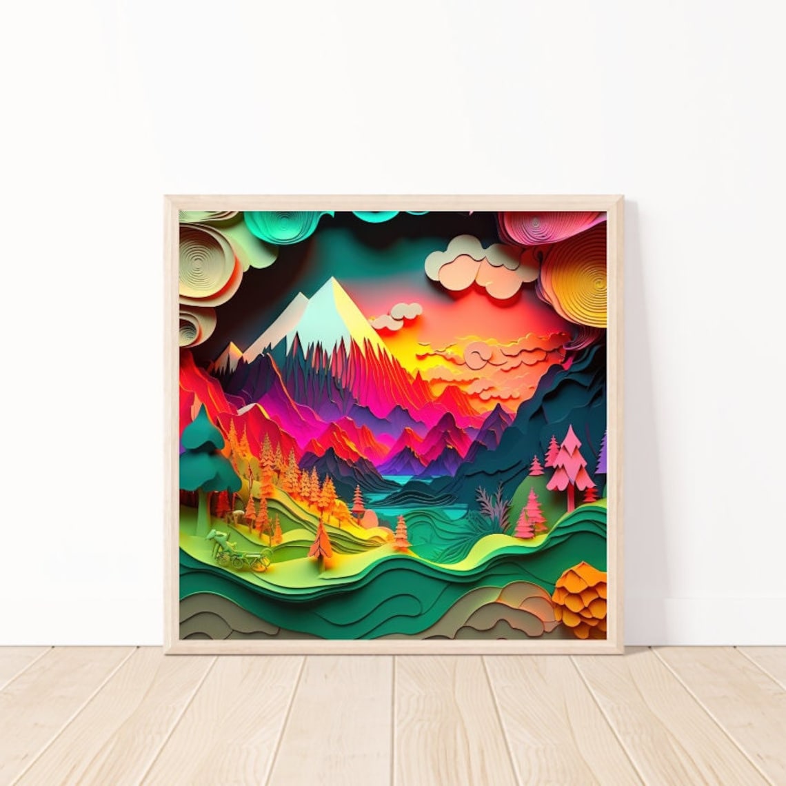 Colorful Mountains Scene Paper Quilling Art-mountains at Sunset AI Wall ...