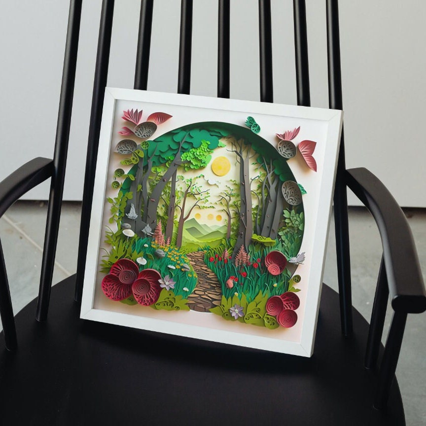 Landscape Paper Quilling Art-forest Trail Art-trees and Sunset Wall Art ...