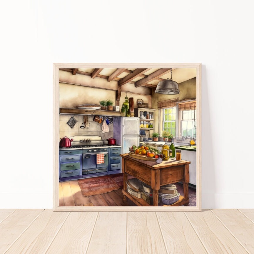 Watercolor Vintage Country Kitchen Wall Art-country House Decor ...