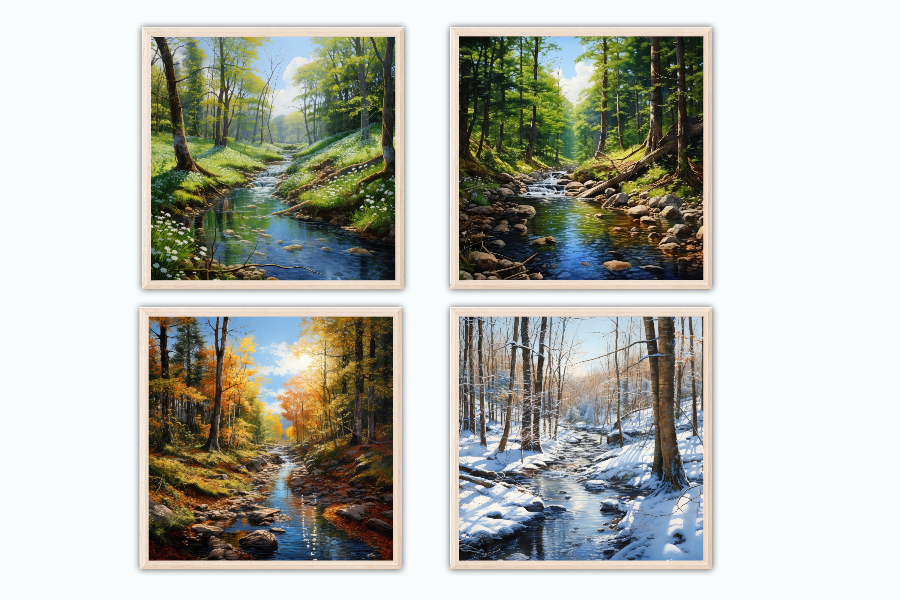 4 Seasons Wall Art Set of 4-nature Artwork-rustic Print-seasons Wall ...
