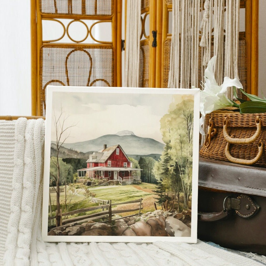 Watercolor Red Farm House-printable Wall Art-ai Country Art-colorful ...