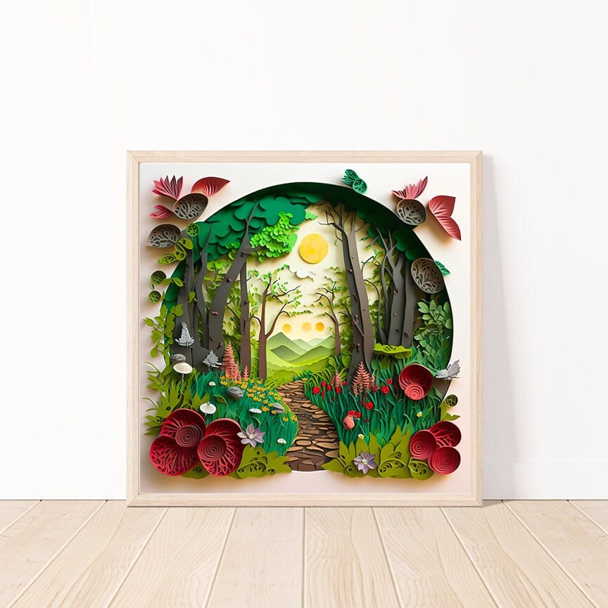 Landscape Paper Quilling Art-forest Trail Art-trees and Sunset Wall Art ...
