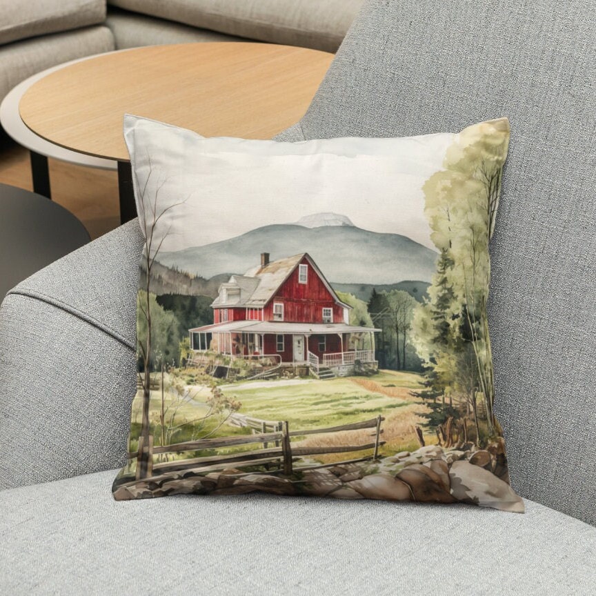 Watercolor Red Farm House-printable Wall Art-ai Country Art-colorful ...