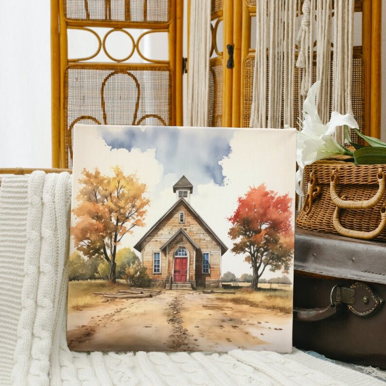 Watercolor One Room Schoolhouse Wall Art-gift for Teacher-country Chic ...
