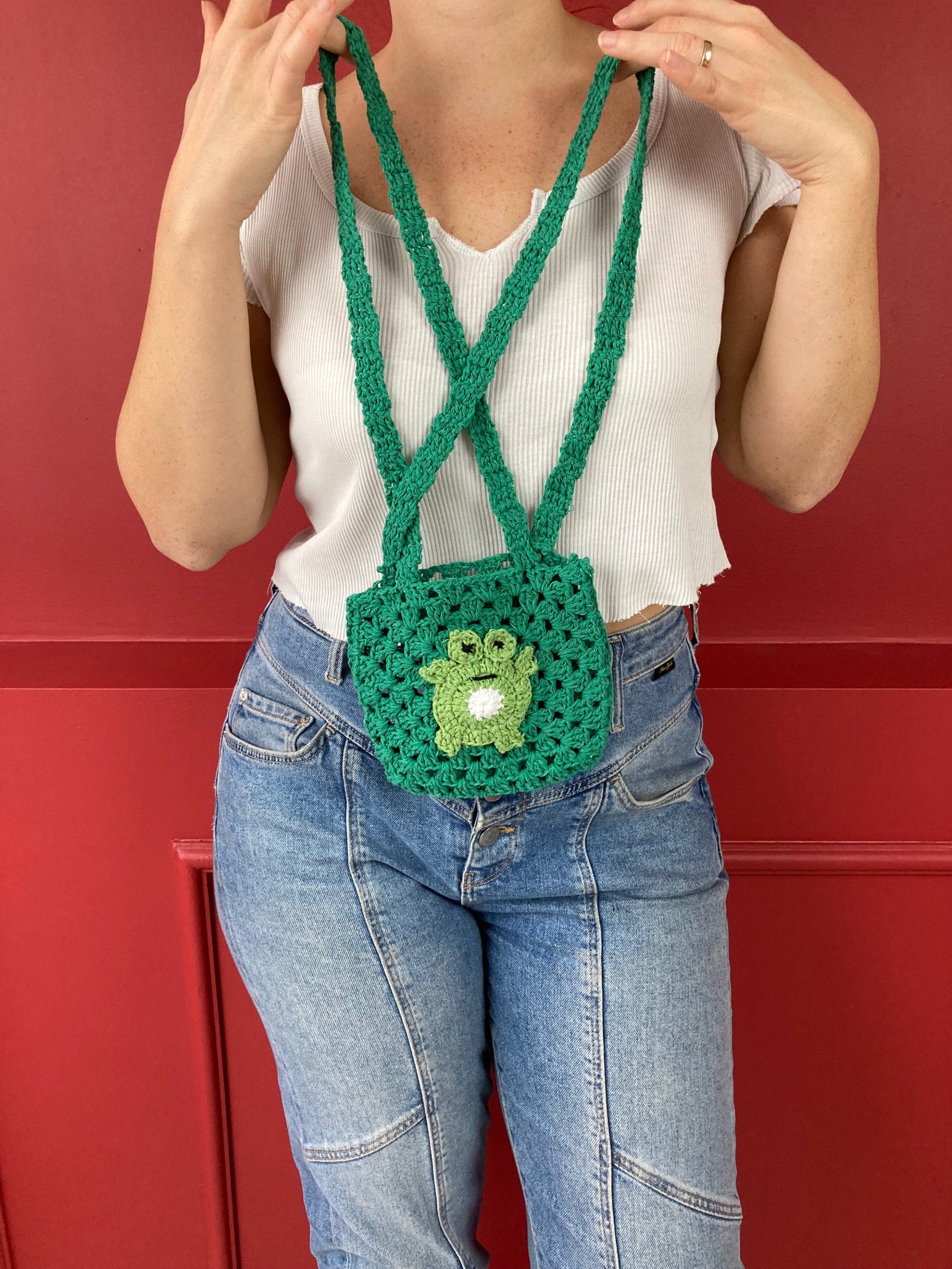 Small Cute Froggy Green Crochet Shoulder Bag ,cute Animal Knitted ...