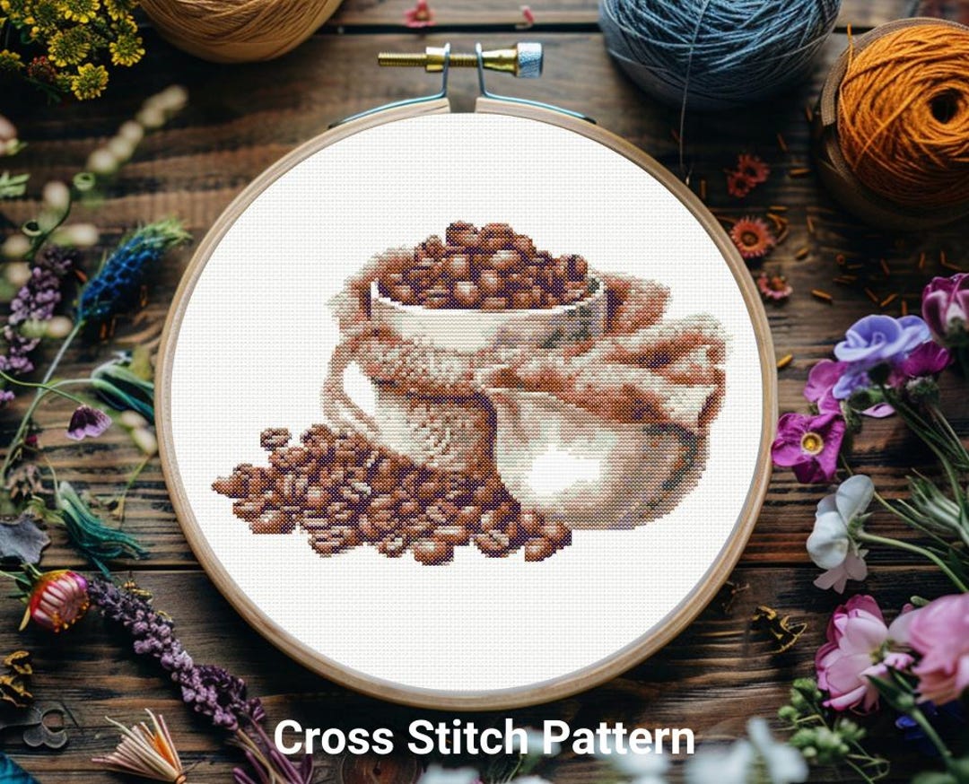 Coffee Cross Stitch Pattern, Kitchen Cross Stitch, Coffee Machine ...