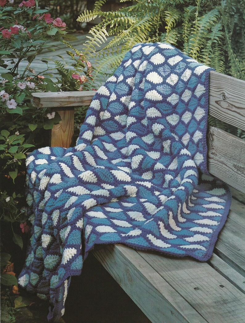 Vintage Waves Afghan Crochet Pattern Worsted Blanket, Ocean Water ...