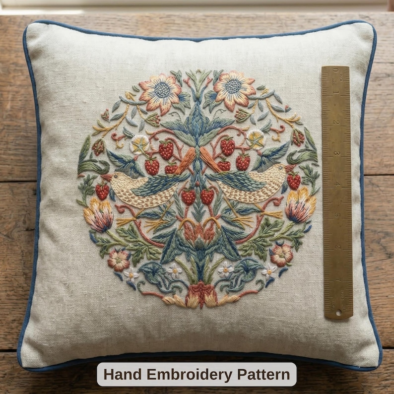 William Morris Strawberry Thief Hand Embroidery Pattern, Folk Bird ...