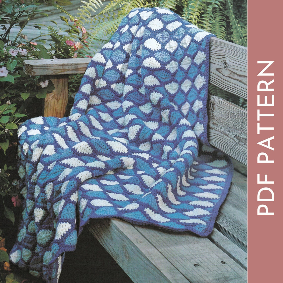 Vintage Waves Afghan Crochet Pattern Worsted Blanket, Ocean Water ...