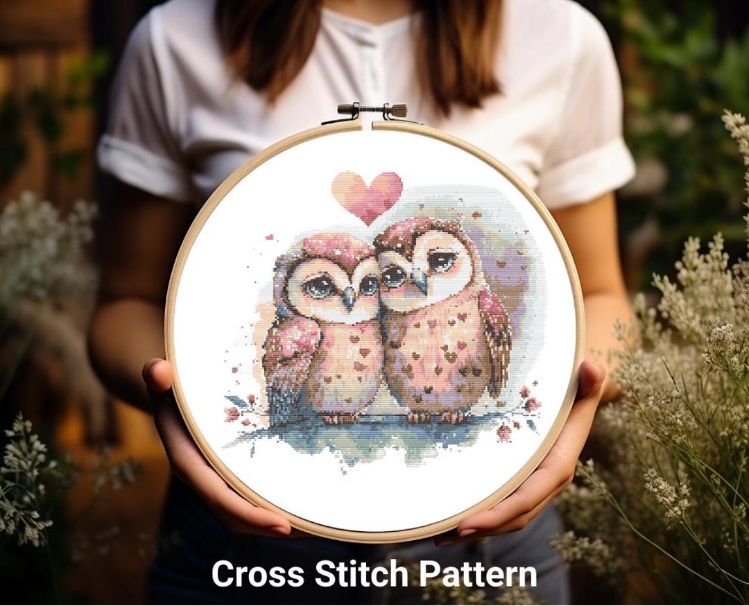 Cute Owls Cross Stitch Pattern, Birds Cross Stitch, Valentine Birds ...
