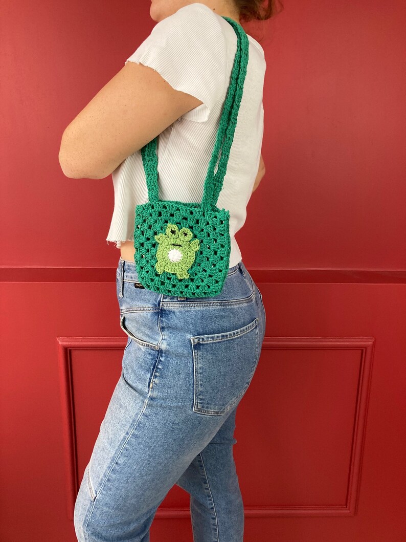 Small Cute Froggy Green Crochet Shoulder Bag ,cute Animal Knitted ...