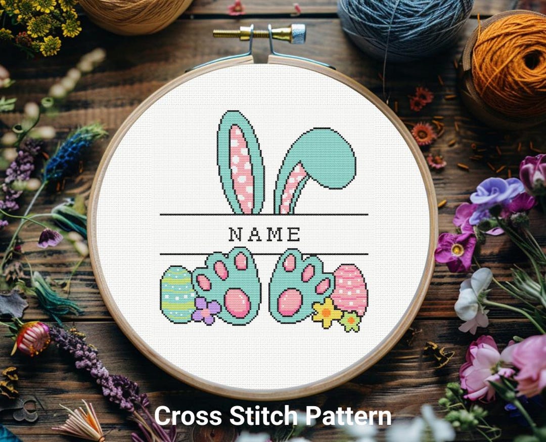 Custom Easter Cross Stitch Pattern, Cute Easter Bunny Cross Stitch, Easter Eggs Sampler, Floral ...