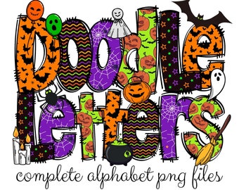 Halloween Doodle Letters With Clip Art PNG Files, Make Your Own Name ...