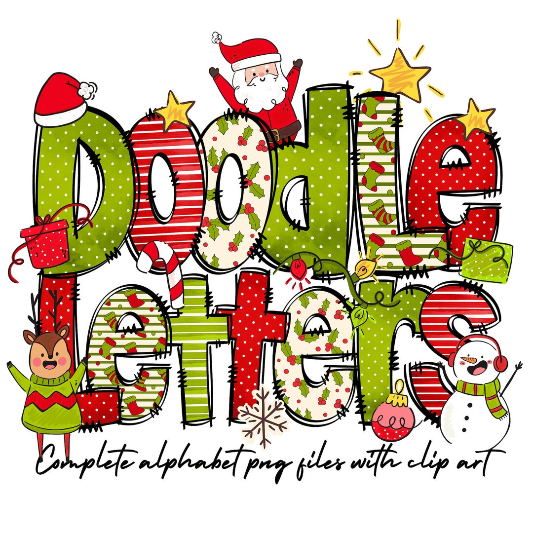 Christmas Clip Art + Doodle Letters and Numbers, Uppercase Alphabet Set ...