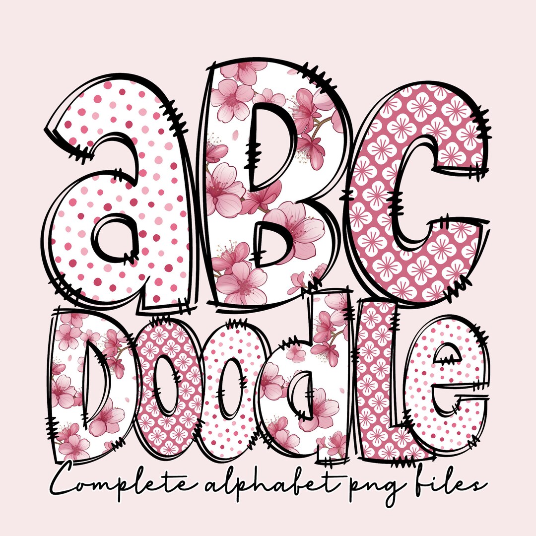 Cherry Blossom Alphabet Doodle Letters PNG Bundle, Spring Flower ...