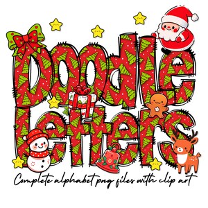 Christmas Clip Art + Doodle Letters & Numbers, Uppercase Alphabet Set ...
