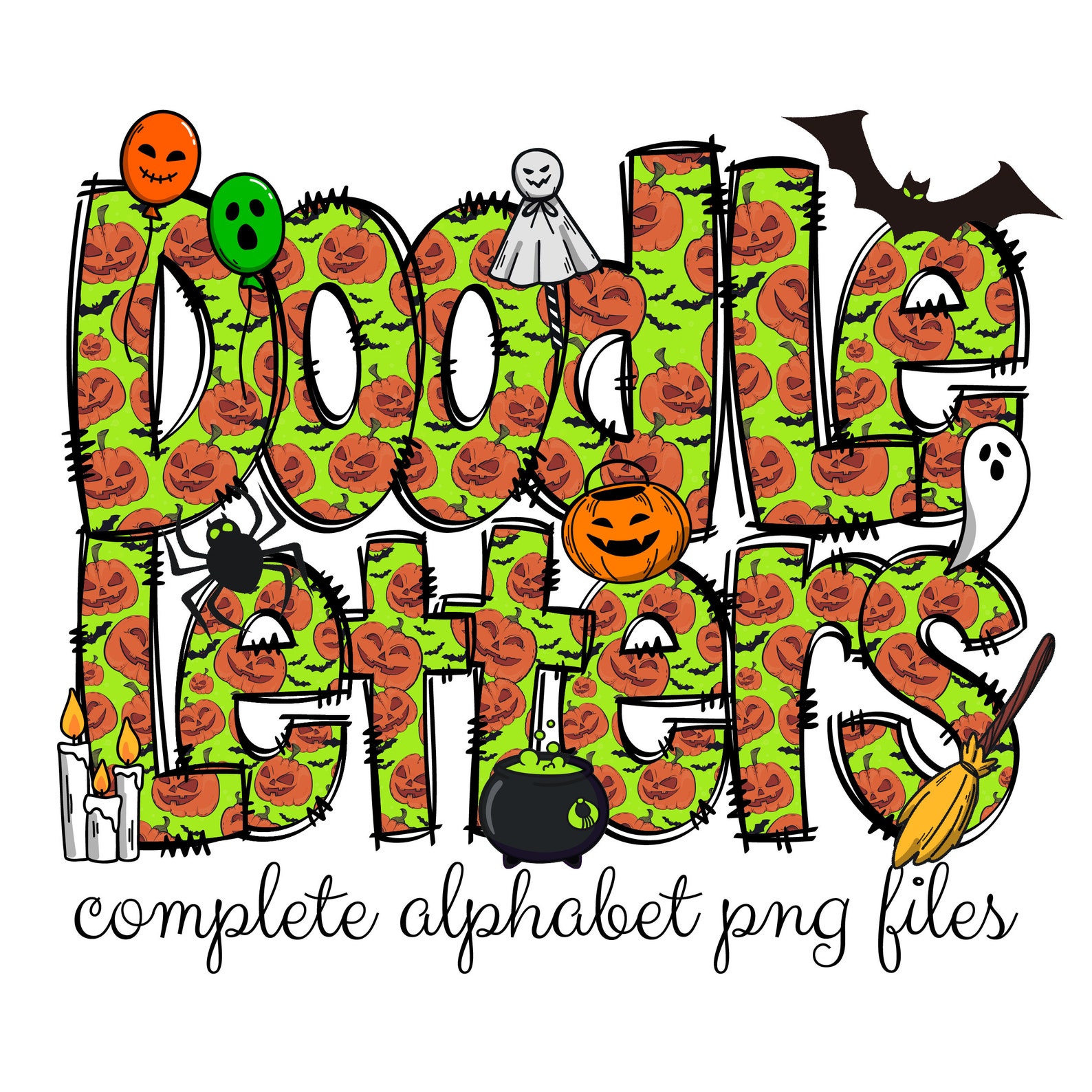 Halloween Doodle Letters With Clip Art PNG Files, Make Your Own Name ...
