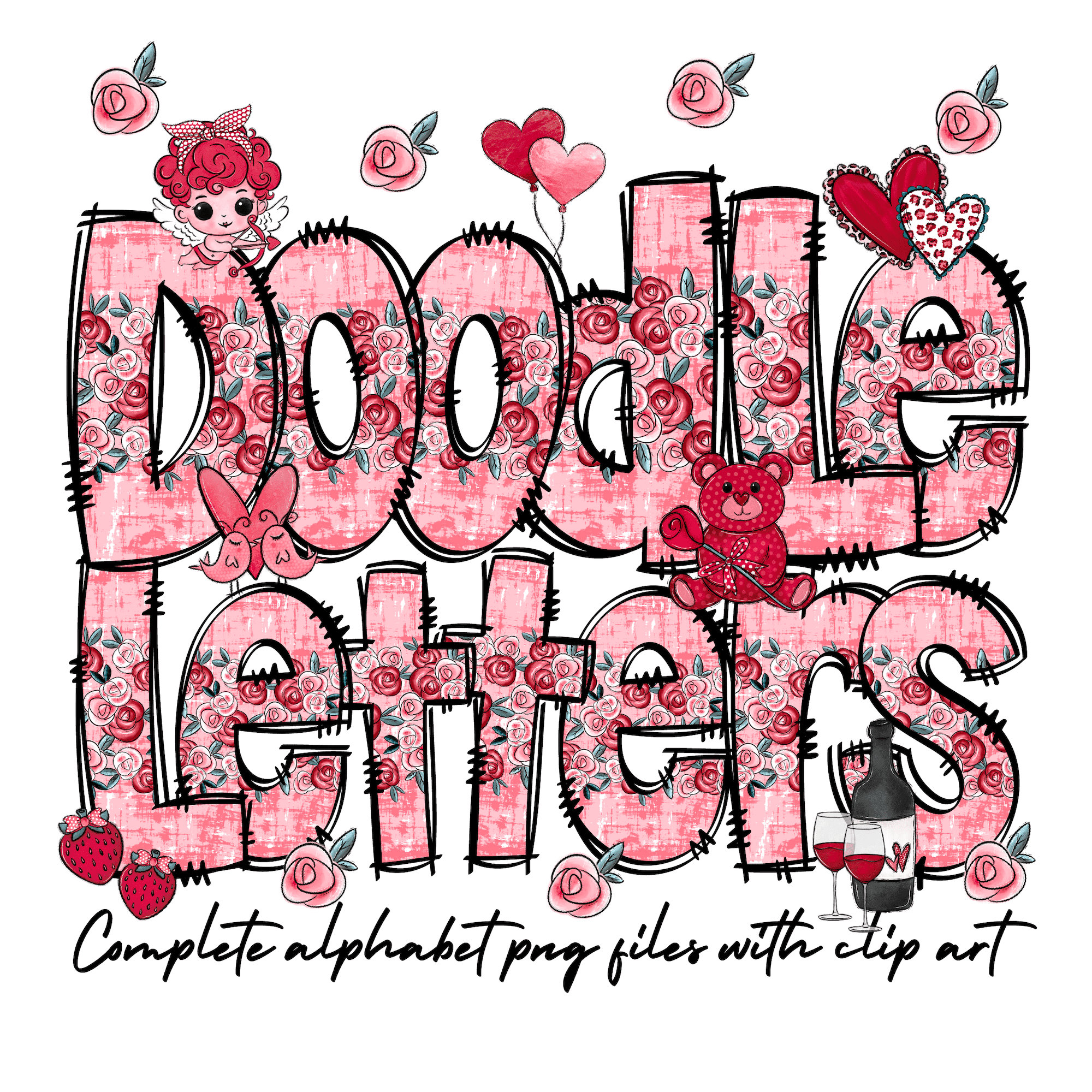 Valentines Day Alphabet With Clip Art PNG Files, Make Your Own Name ...