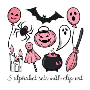 Pink Halloween Doodle Letters With Clip Art PNG Files, Make Your Own ...
