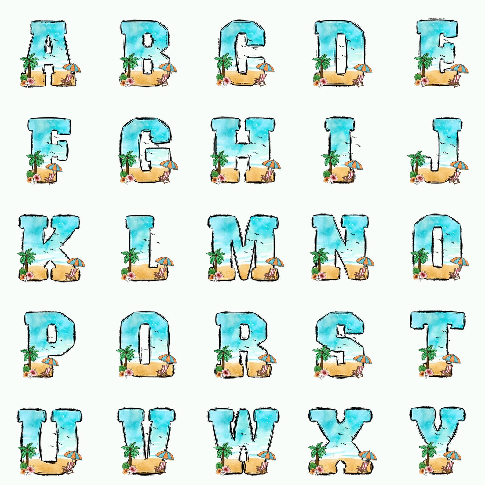 Beach Doodle Letters PNG, Add Your Own Name, CANVA Template ...