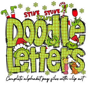 Christmas Doodle Letters and Clip Art & Numbers, Uppercase Alphabet Set ...