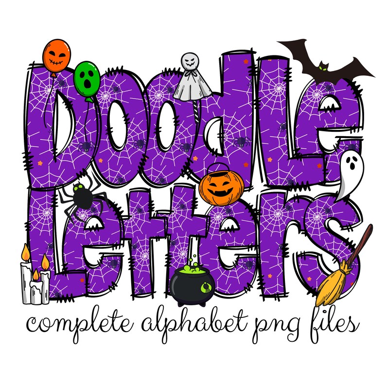 Halloween Doodle Letters With Clip Art PNG Files, Make Your Own Name ...